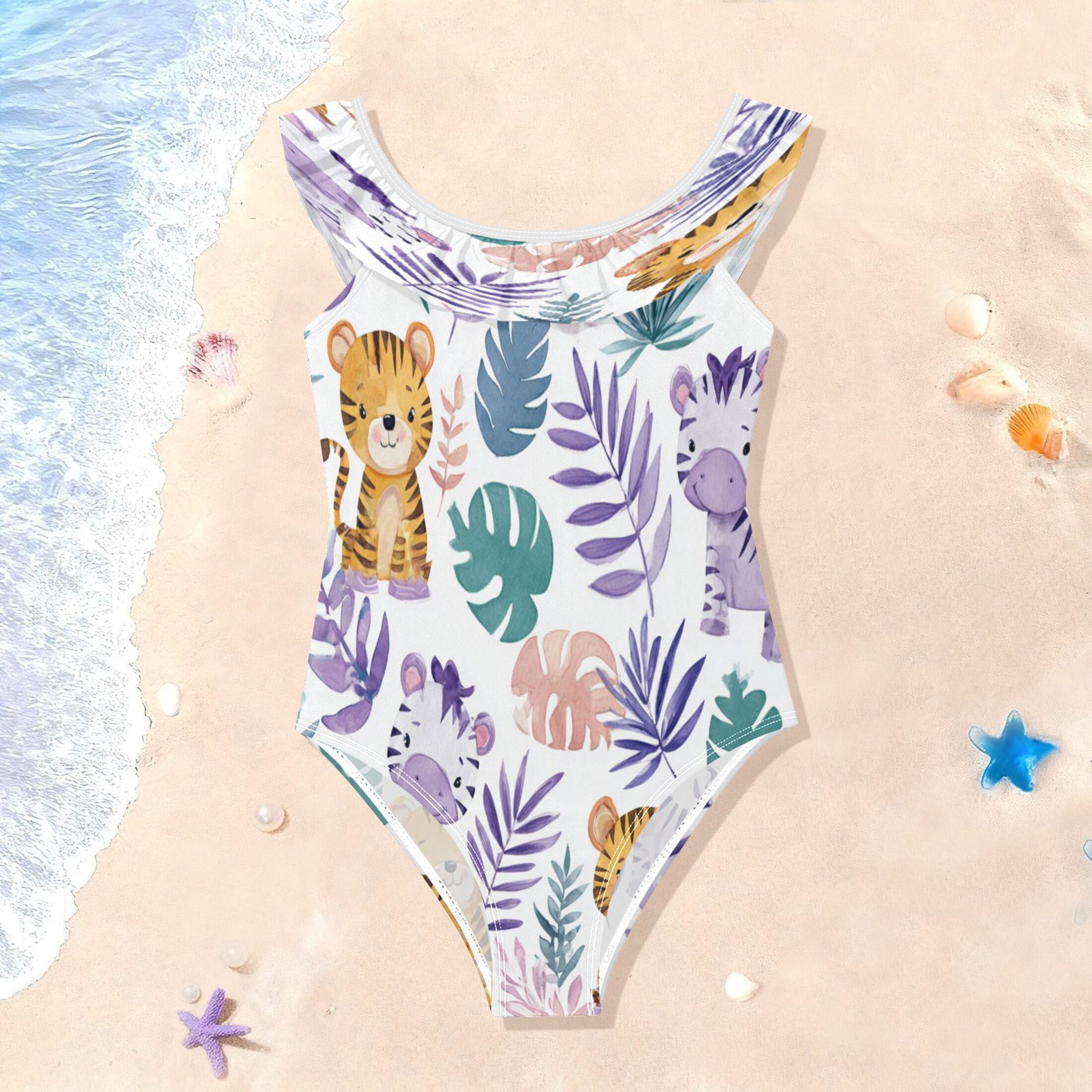 Girls Ruffle One Piece Swimsuit, Stretchy Fabric for Beach & Pool ...