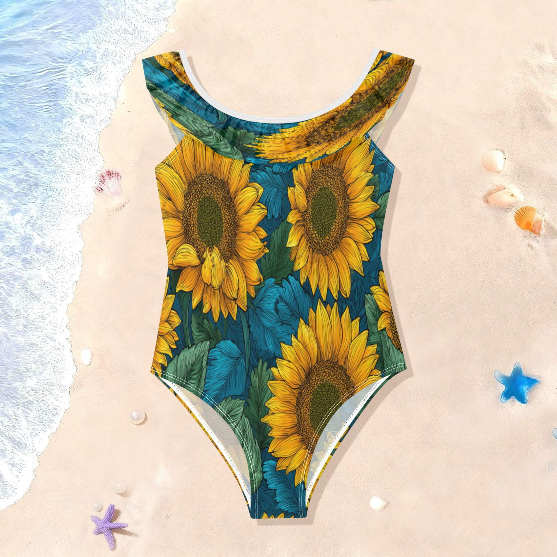 Girls Ruffle One Piece Swimsuit, Stretchy Fabric for Beach & Pool ...