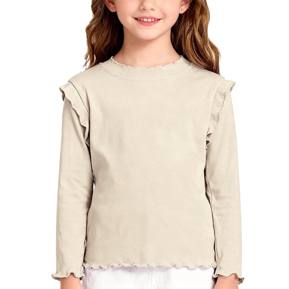 Girls Ruffle Shoulder Shirts Kids Trendy Long Sleeve Lettuce Trim ...