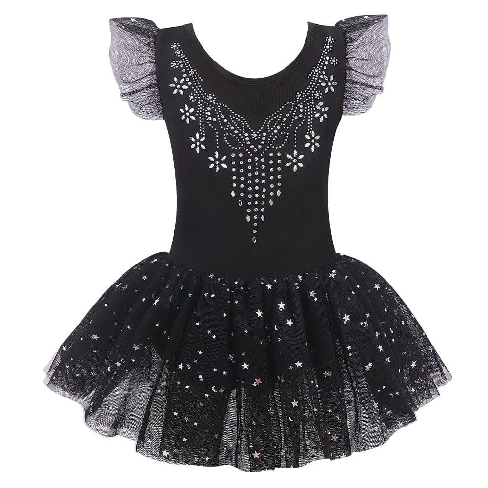 Girls Ruffle Sleeve Ballet Dance Dress Tutu Skirted Leotard Ballerina ...