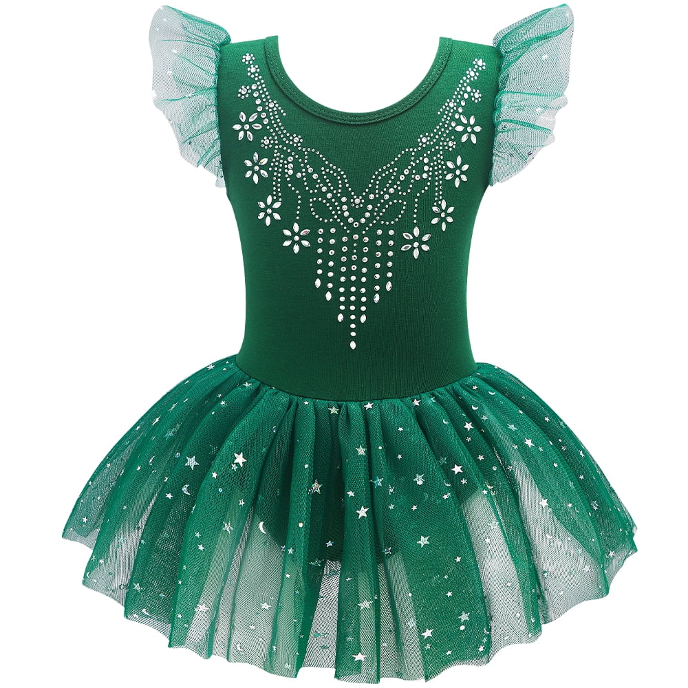 Girls Ruffle Sleeve Ballet Dance Dress Tutu Skirted Leotard Ballerina ...