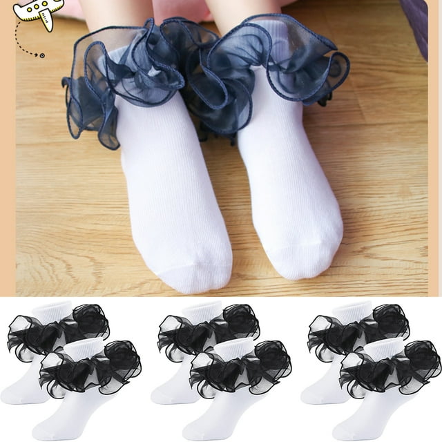 Girls' Ruffled Dress Socks - 3 Pairs - Walmart.com
