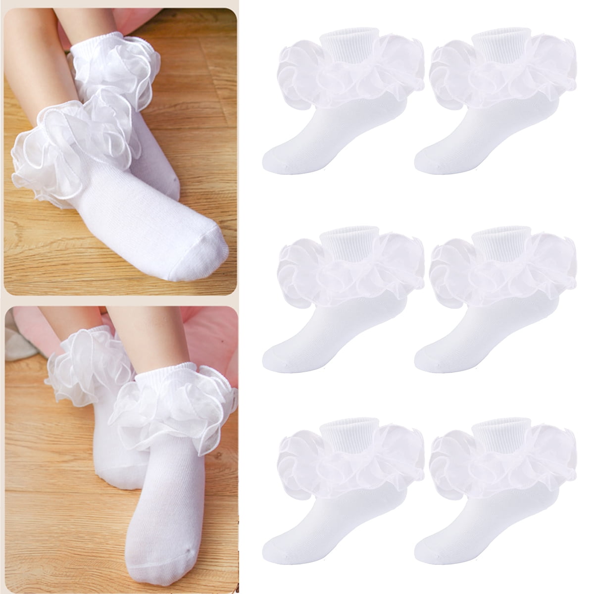 Comfy Large Girls' Ruffled Dress Socks - 3 Pairs - Walmart.com