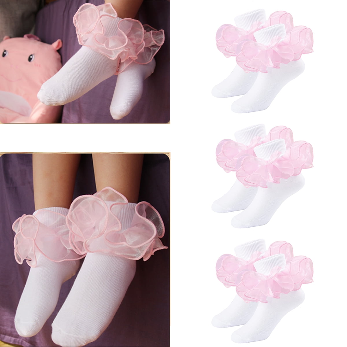 Girls' Ruffled Dress Socks - 3 Pairs - Walmart.com