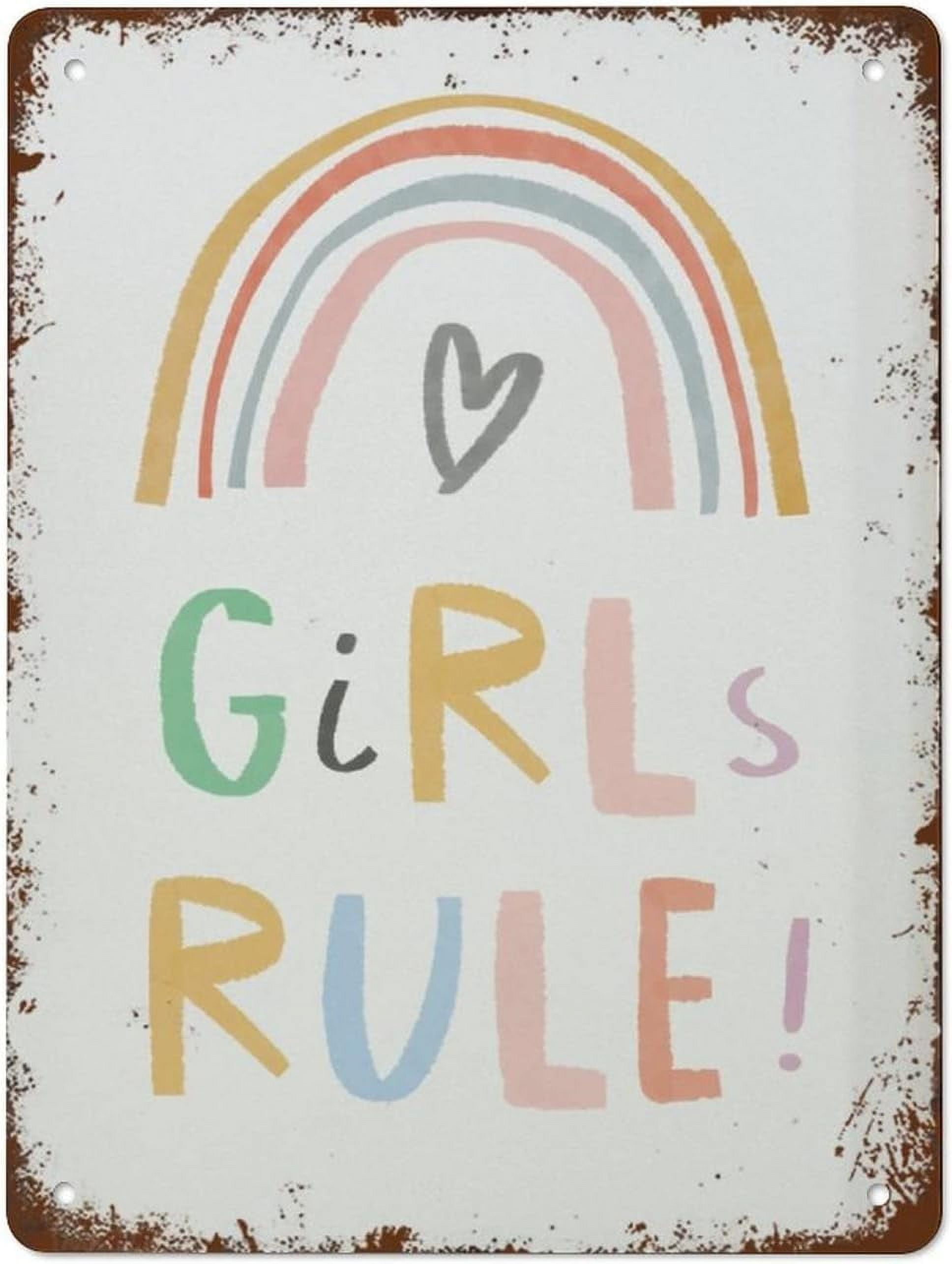 Girls Rule Bedroom Metal Tin Sign Sisters Bedroom Print Twin Bedroom Wall Art Room Rainbow Print