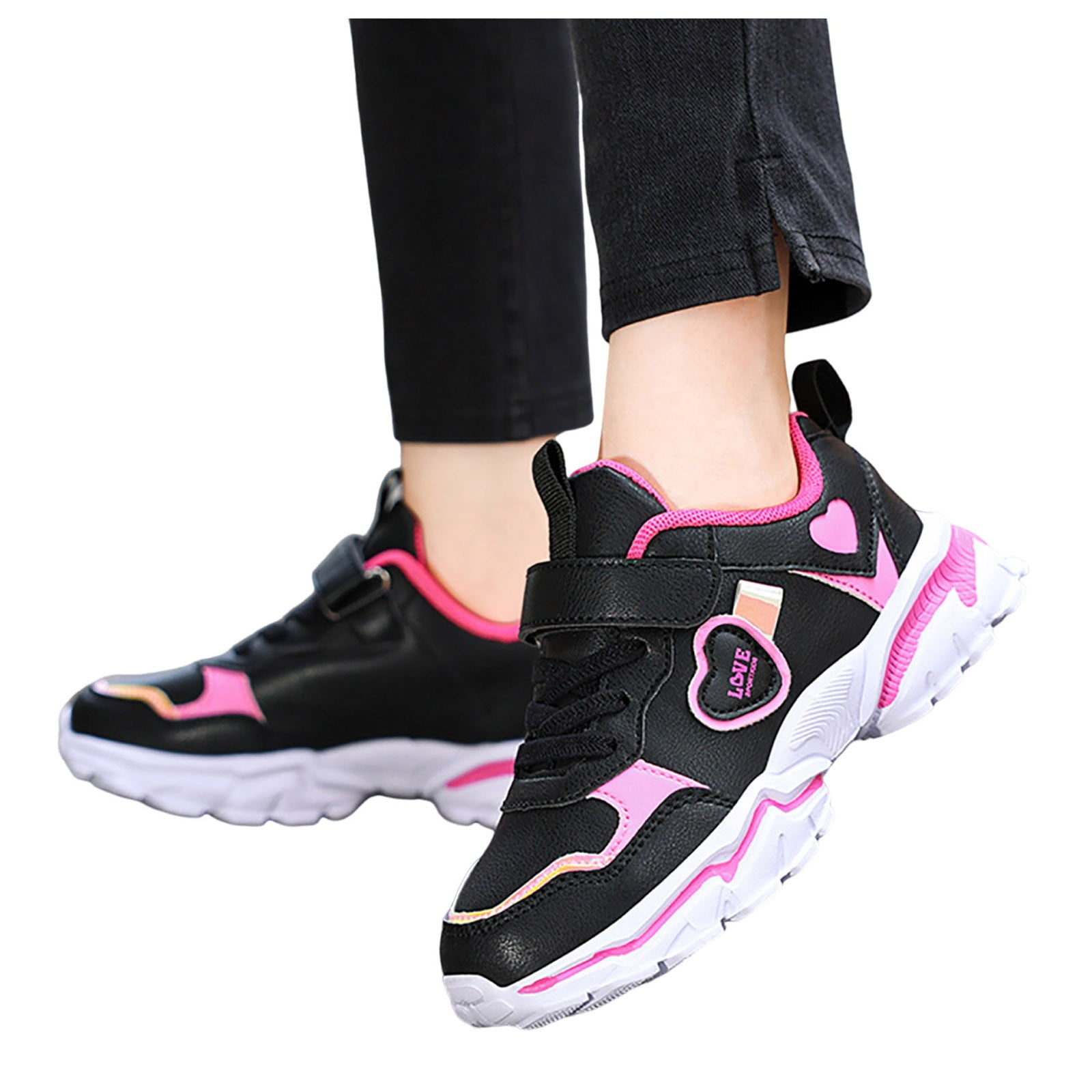 Girls Running Shoes for Little Big Kids Pink Heart Leather Lightweight ...
