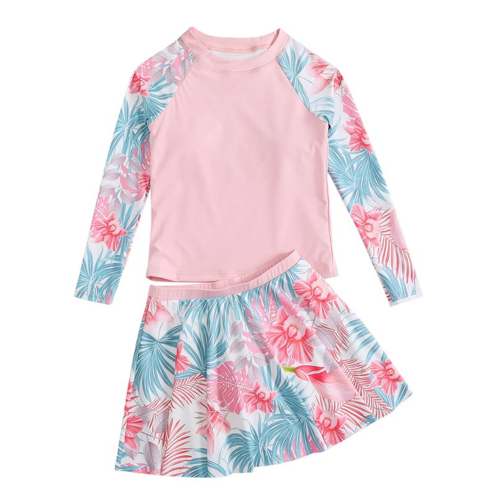 Girls Rush Guard Swimsuits Two Piece Swimwear Toddler Girls Long Sleeve ...