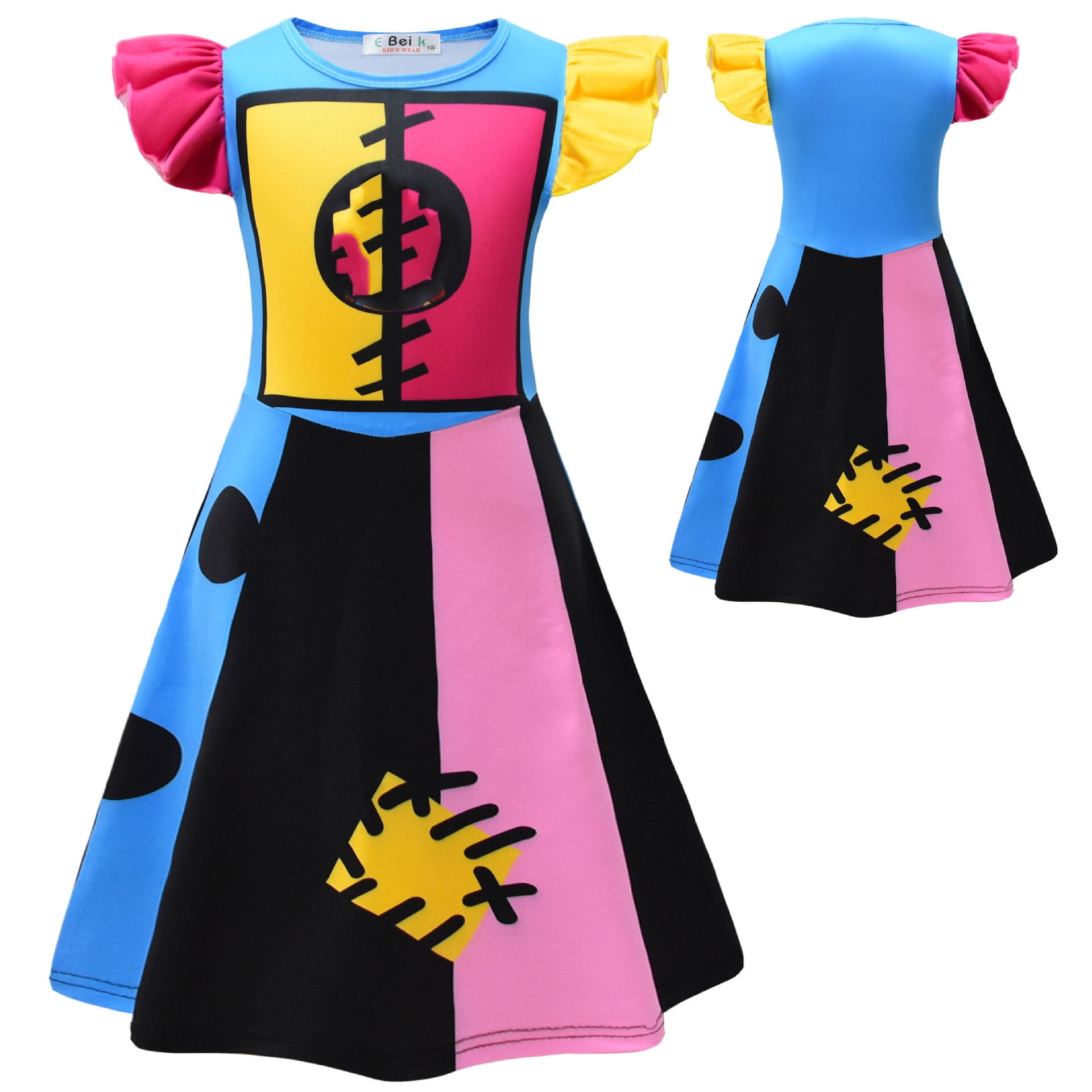 Girls Sally Costume Dress Short Sleeve Halloween Cosplay Fancy Paty ...