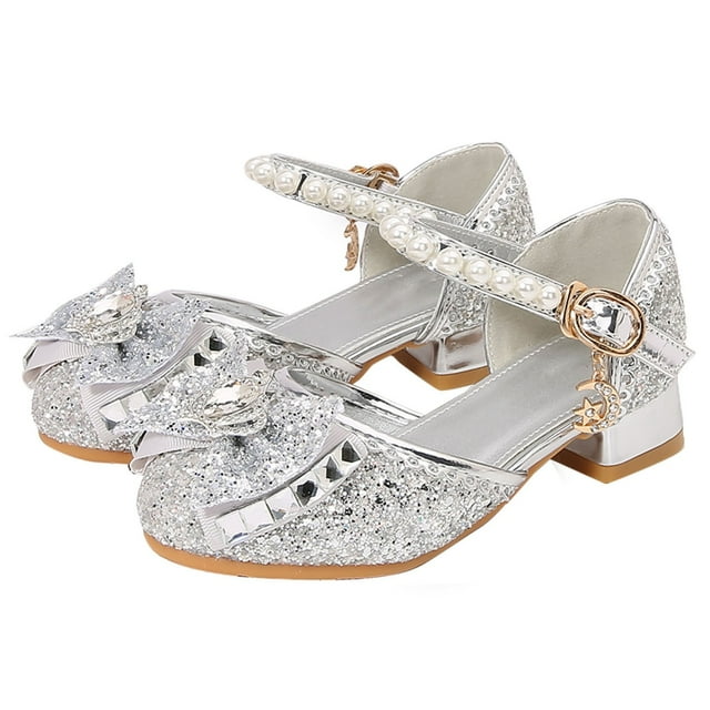 Girls Sandals Closed Toe Heels Wedding Party Shoes Sequins Bow For ...