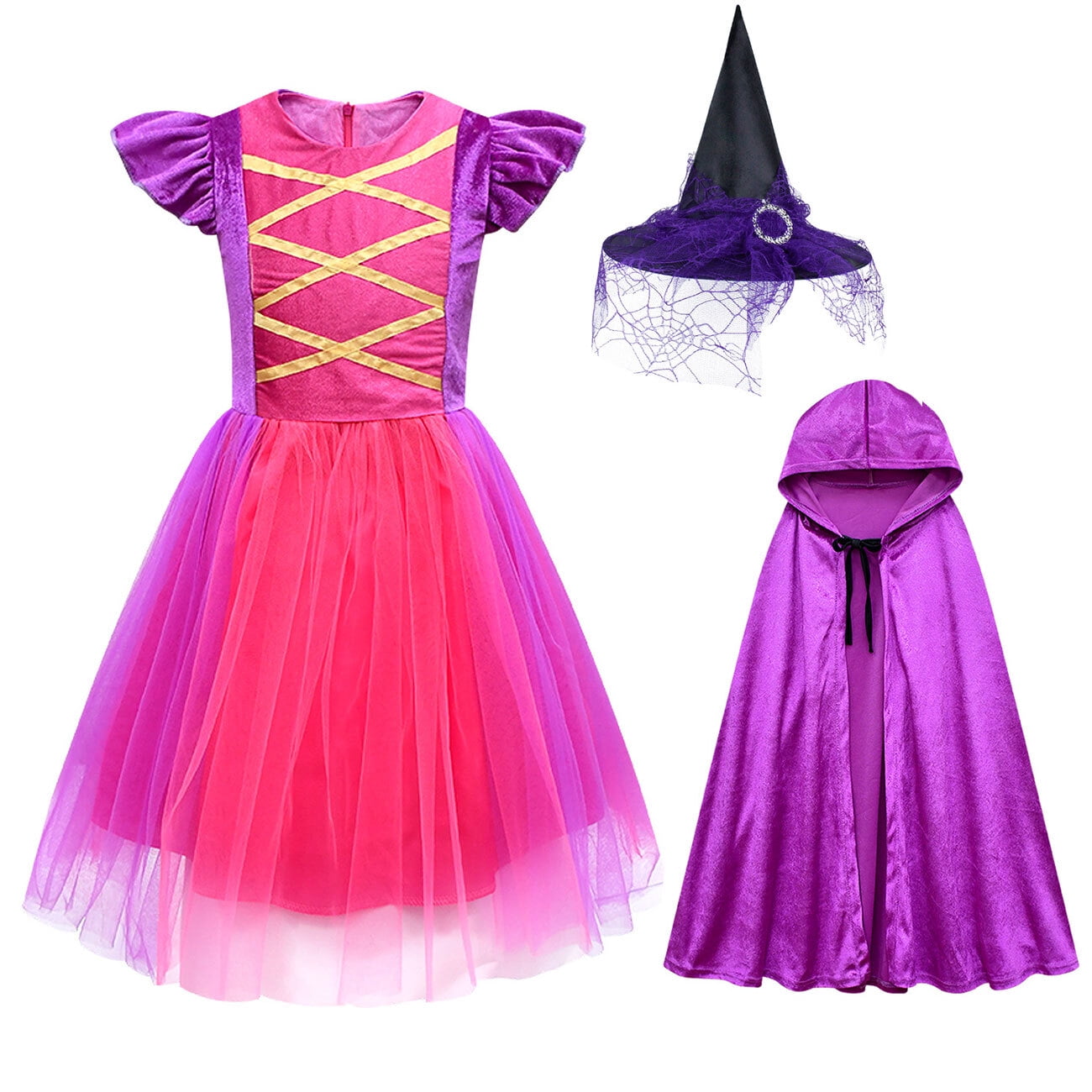 Girls Sanderson Sisters Costumes Halloween Witch Dress Up Outfits with ...