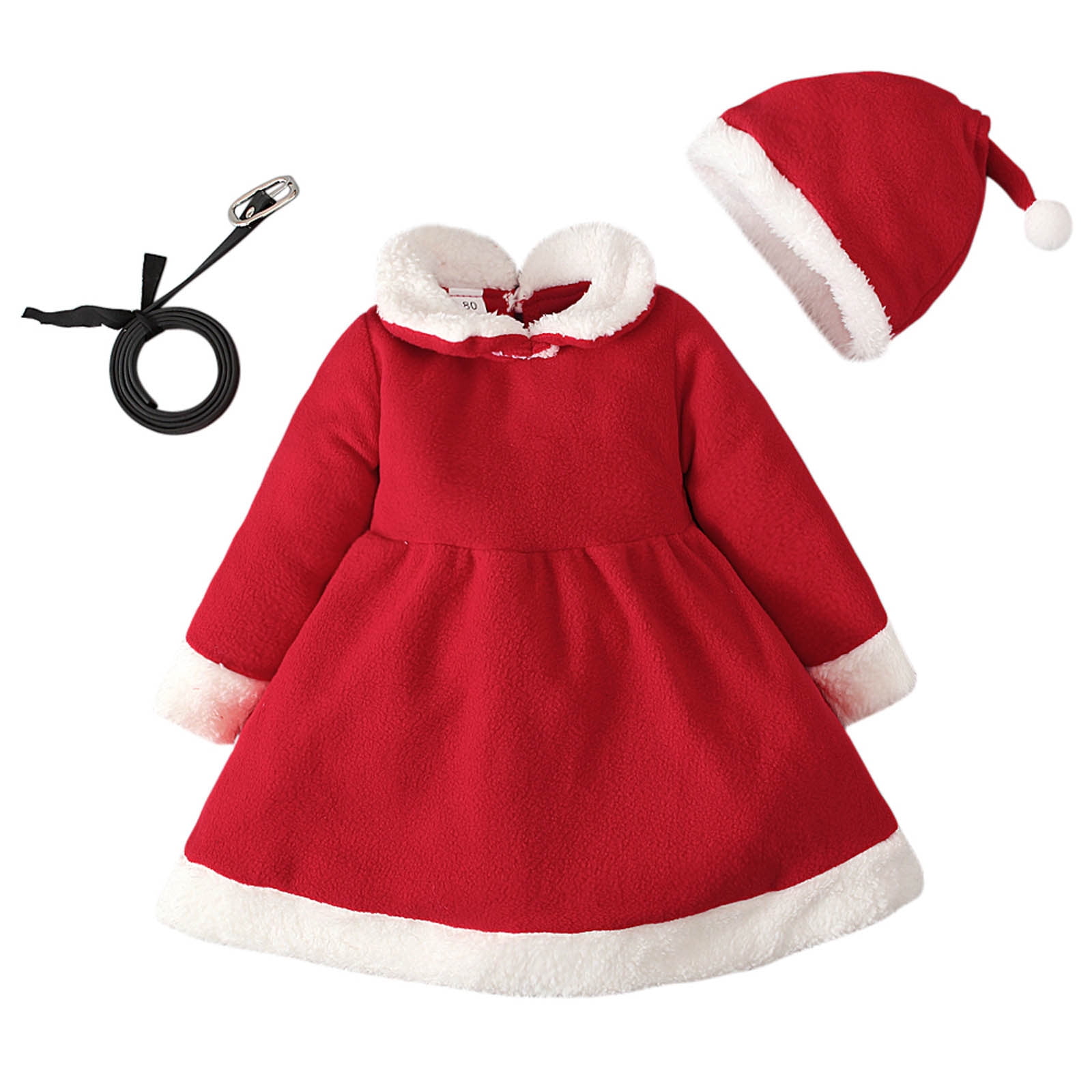 Girls Santa Dress Christmas Party Red Claus Costume Set Long Sleeve ...