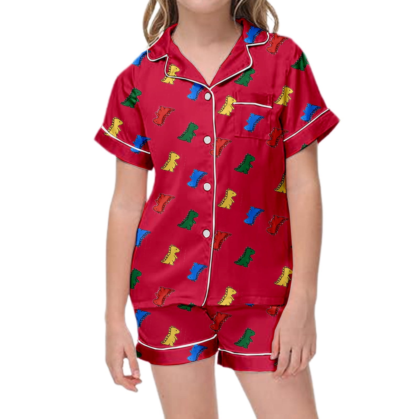 Girls Satin Pajama Set Girls Button Down Pajamas Short Sleeve Pajamas ...