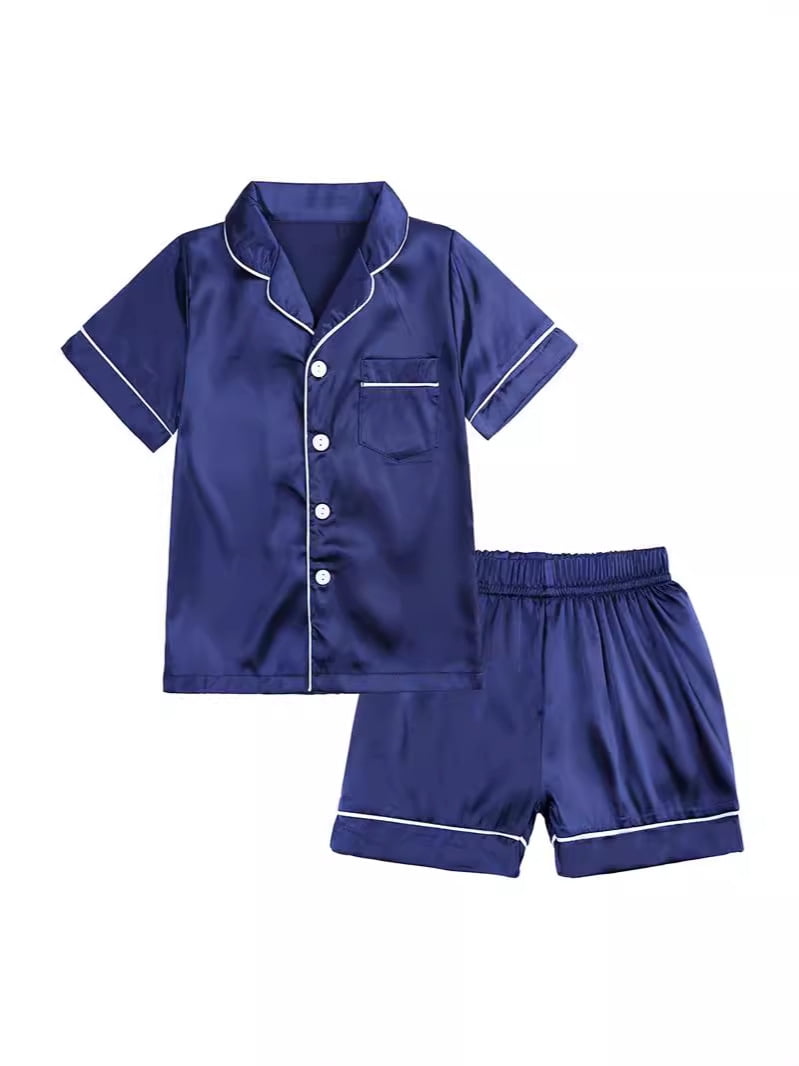 Girls Satin Pajamas Button-Down Silk Pajamas for Girls 2 Pieces ...