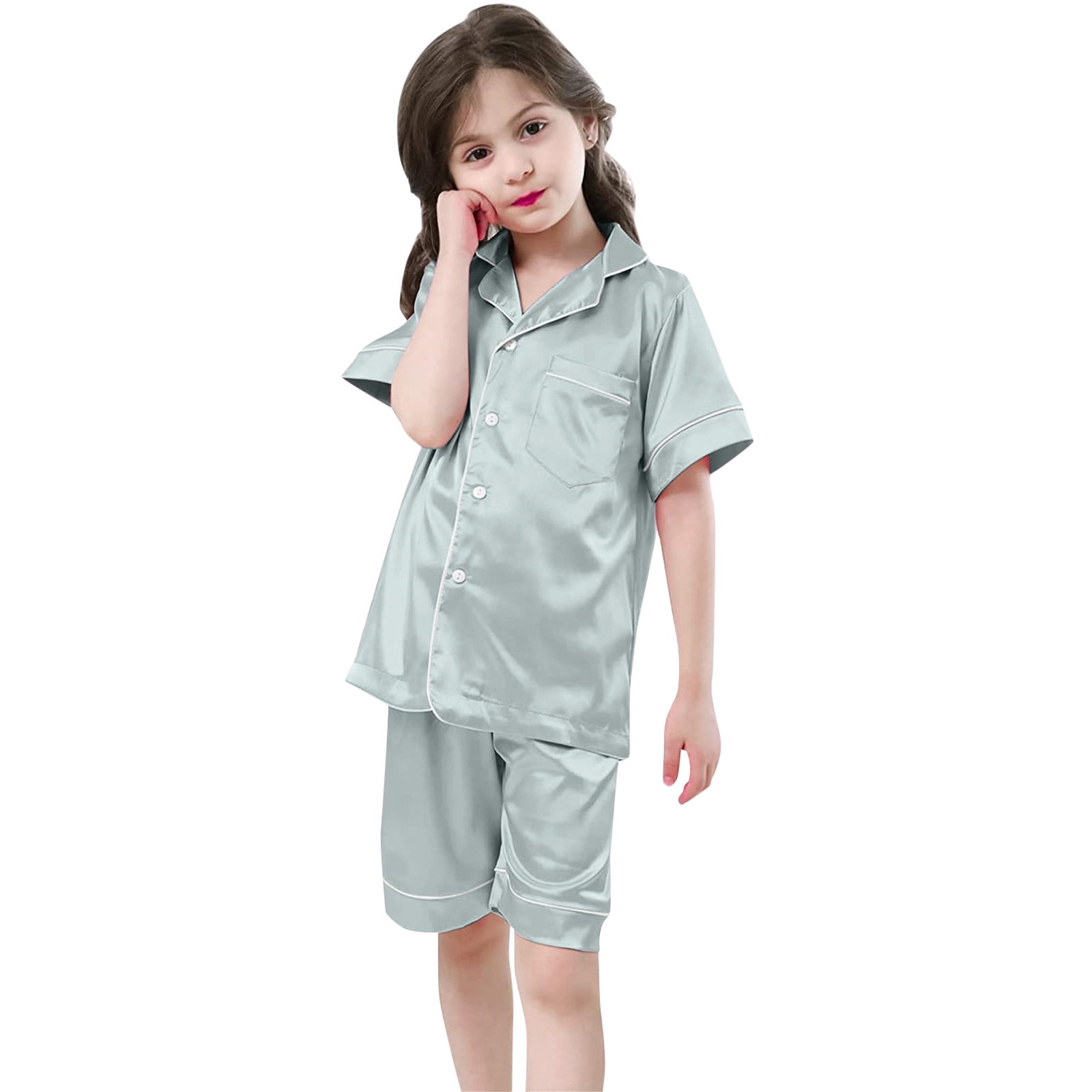Girls' Satin Silk Pajama Sleepwear Sets Valentine's Day Solid Lapel ...