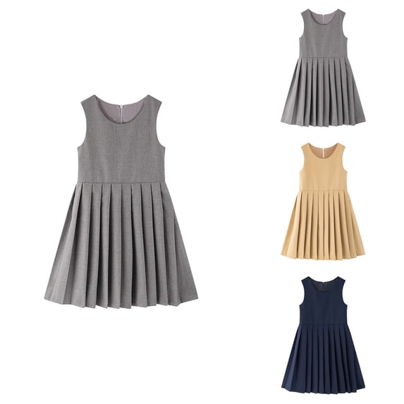 Girls School Style Pinafore Dress – Solid Sleeveless Crew Neck A-Line ...