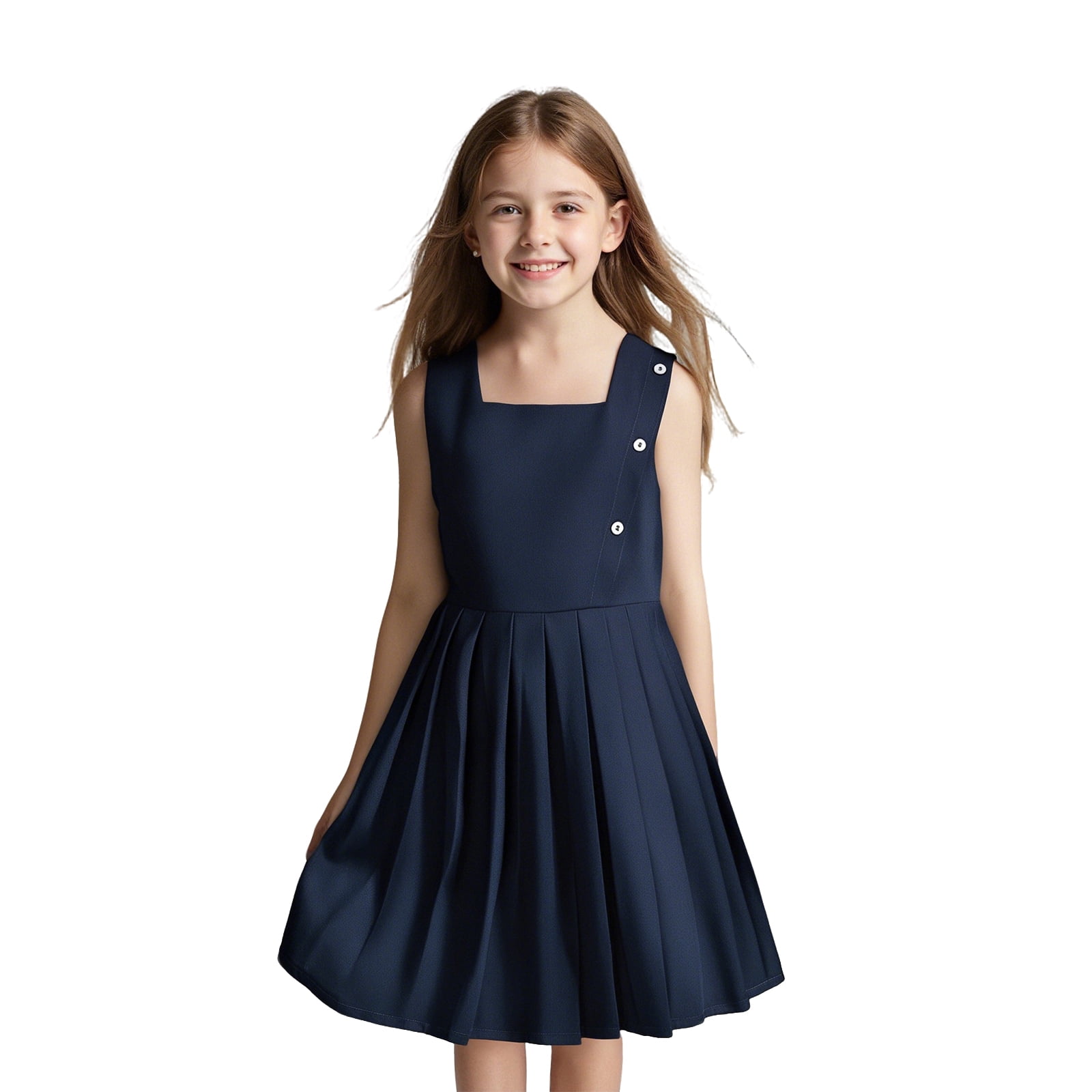 Girls School Uniform Dress Knee Length Sleeveless Navy Girls Uniform ...