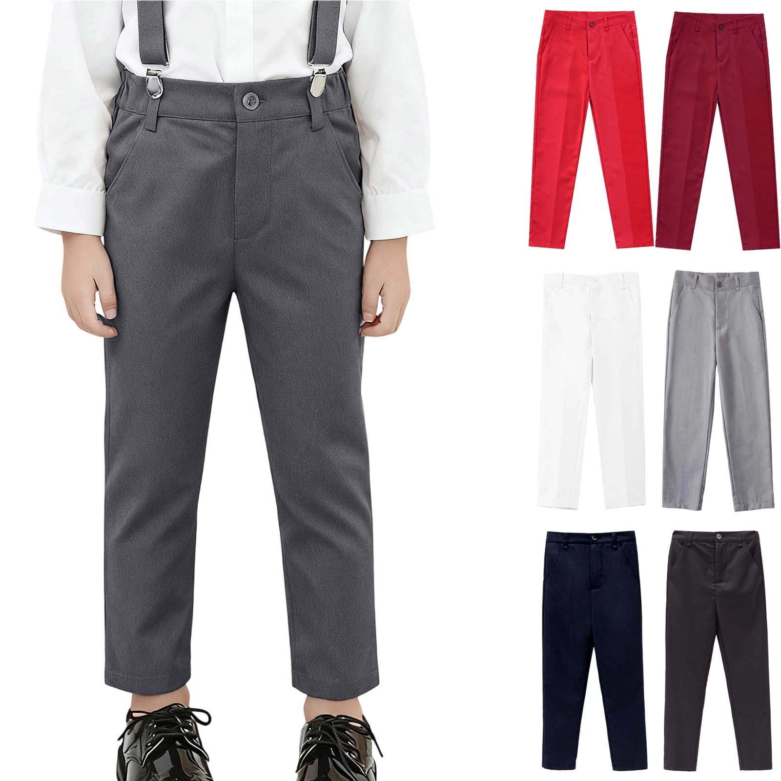 Girls School Uniform Pants Flat-Front Pants with High Waist Relaxed Fit ...