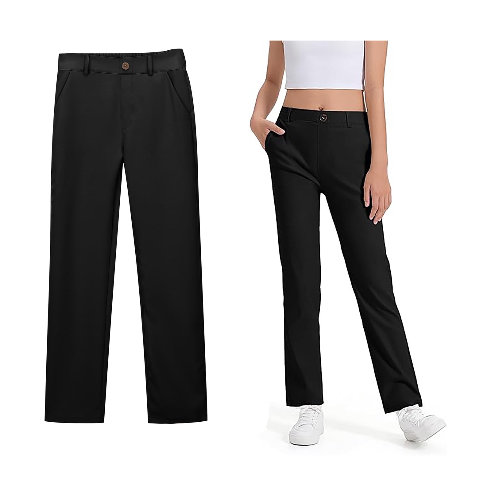 Girls School Uniform Pants Skinny Fit Kids Dress Pants with Pockets ...