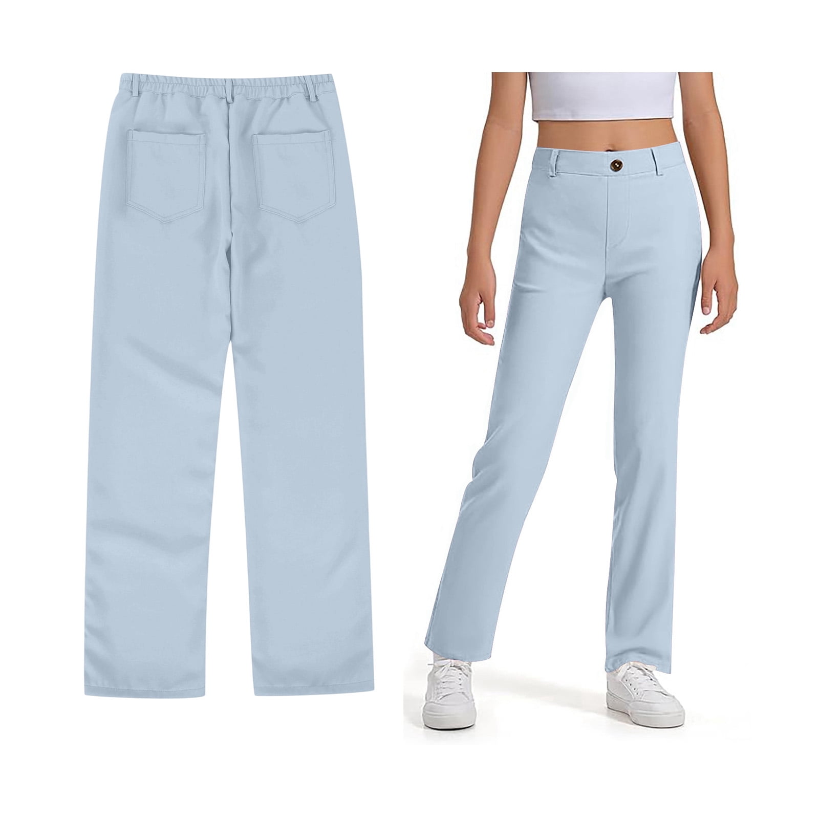 Girls School Uniform Pants Skinny Fit Kids Dress Pants with Pockets ...