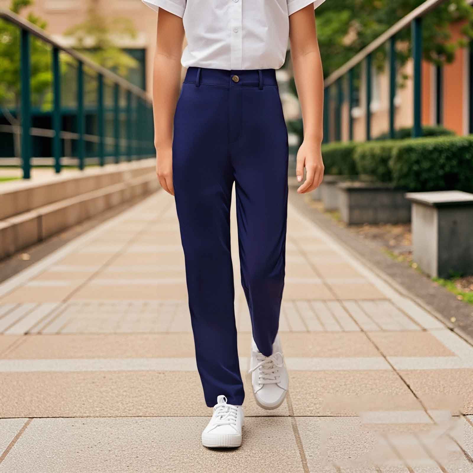 Girls School Uniform Pants Skinny Fit Kids Dress Pants with Pockets ...