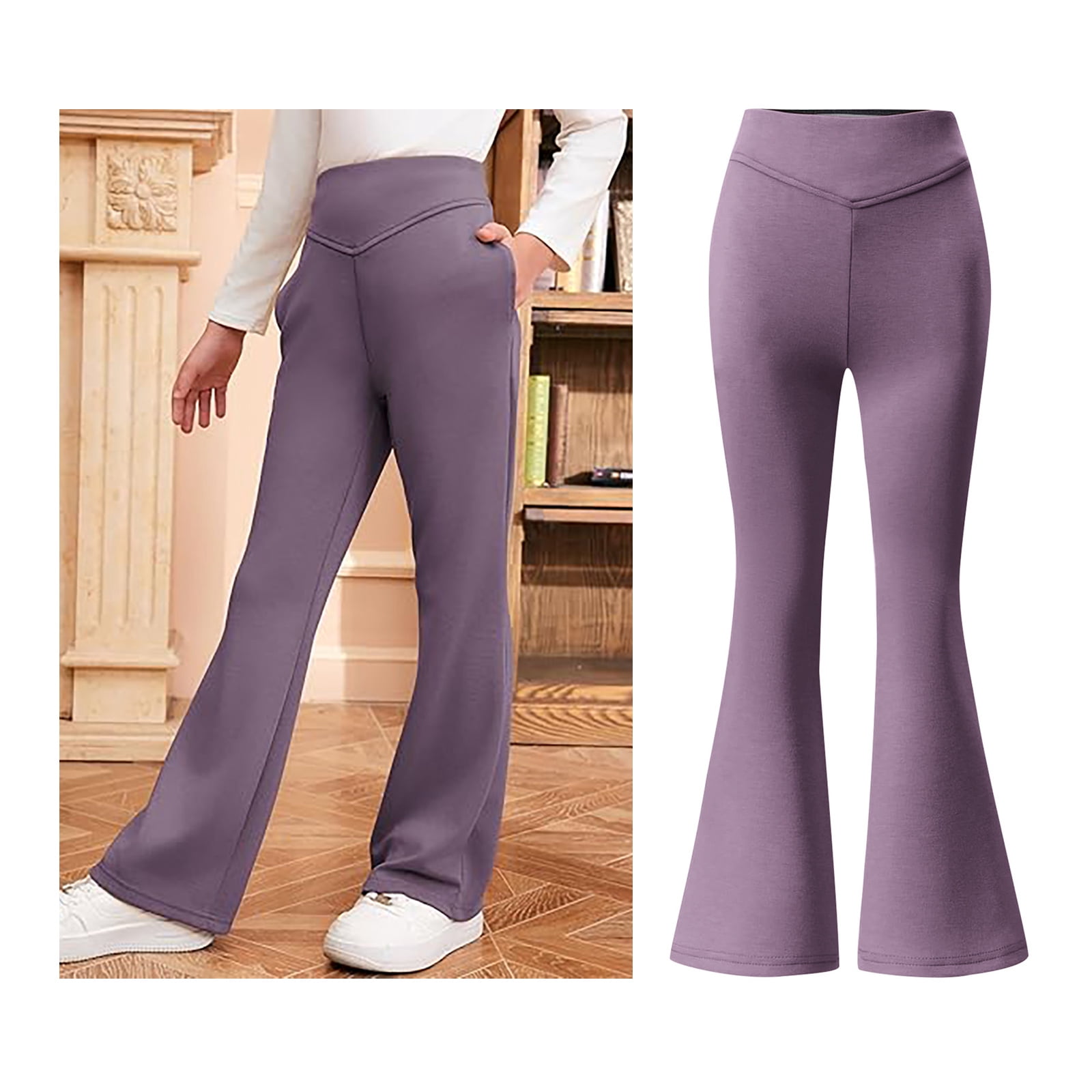 Girls School Uniform Pants Skinny Fit Stretch Pants with Pockets Flare ...
