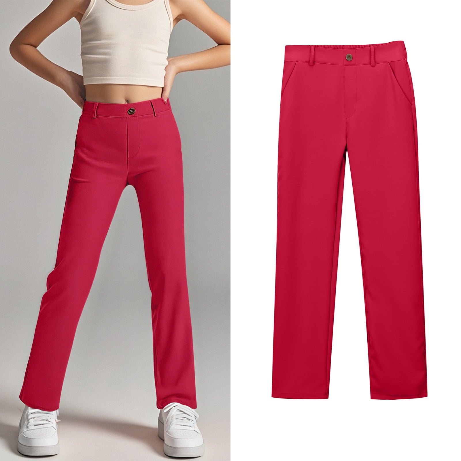 Girls School Uniform Pants Skinny Fit Stretch Pants with Pockets ...