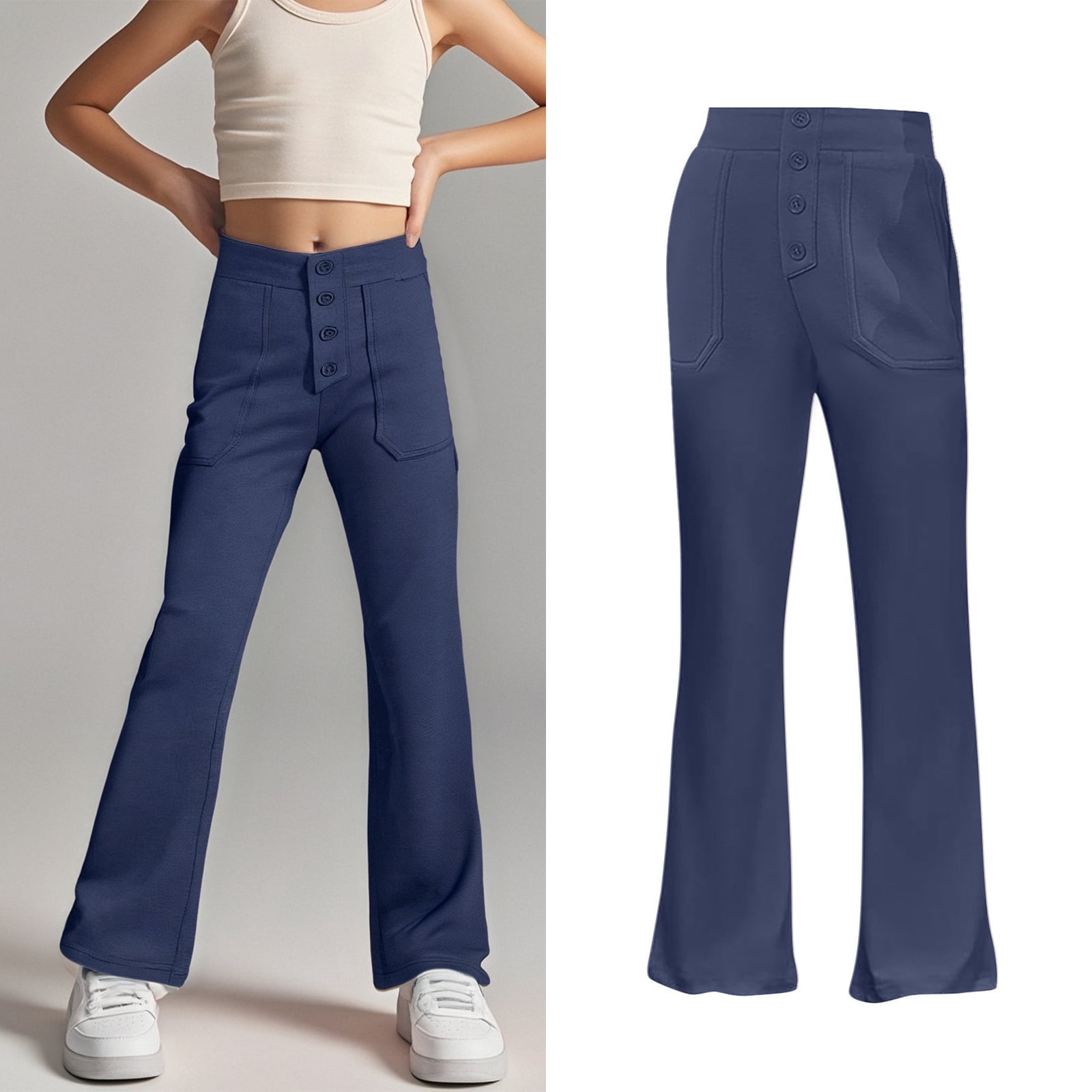 Girls School Uniform Pants Skinny Fit Stretch Pants with Pockets ...
