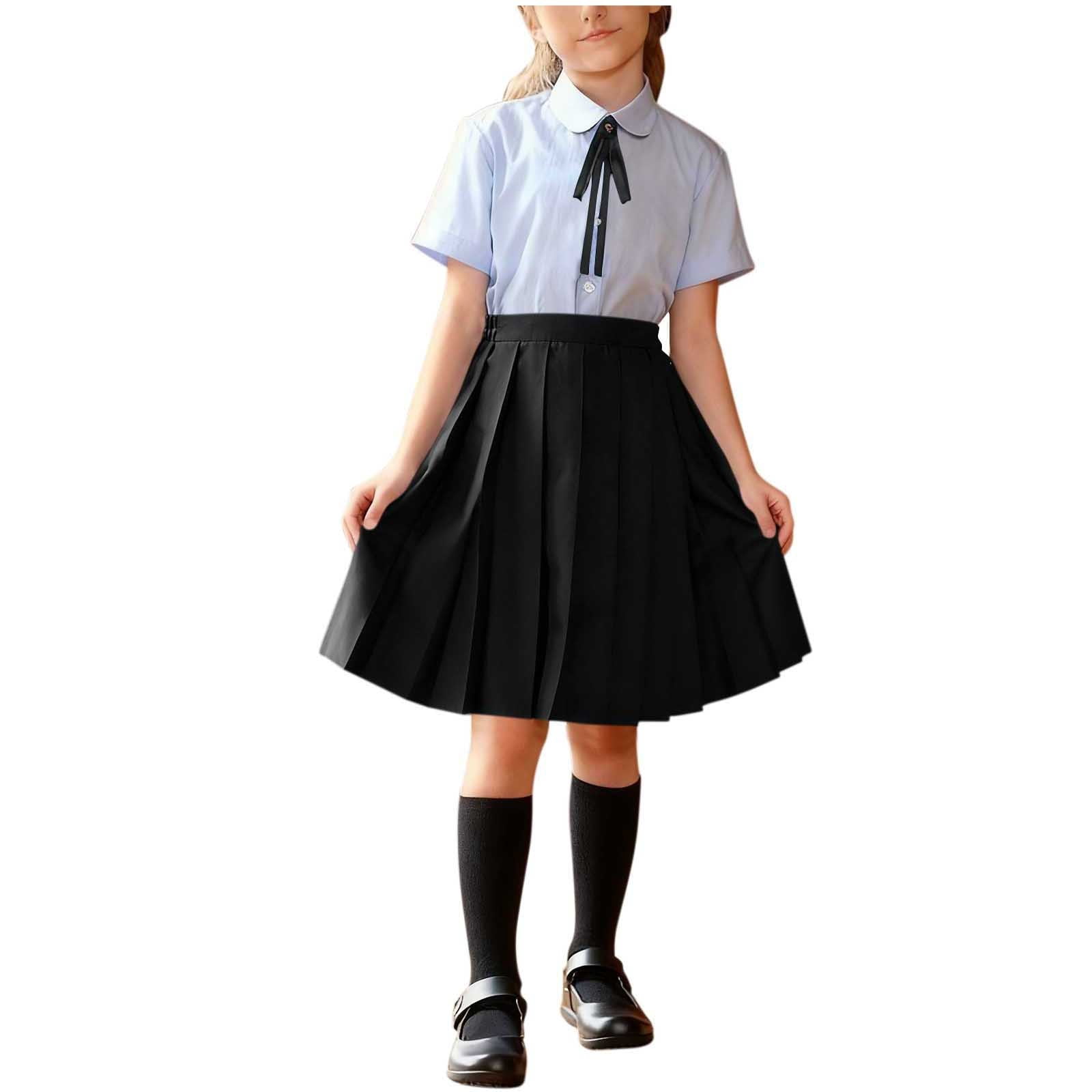 Girls School Uniform Set 3-Piece Short Sleeve Shirt & Pleated Skirt ...