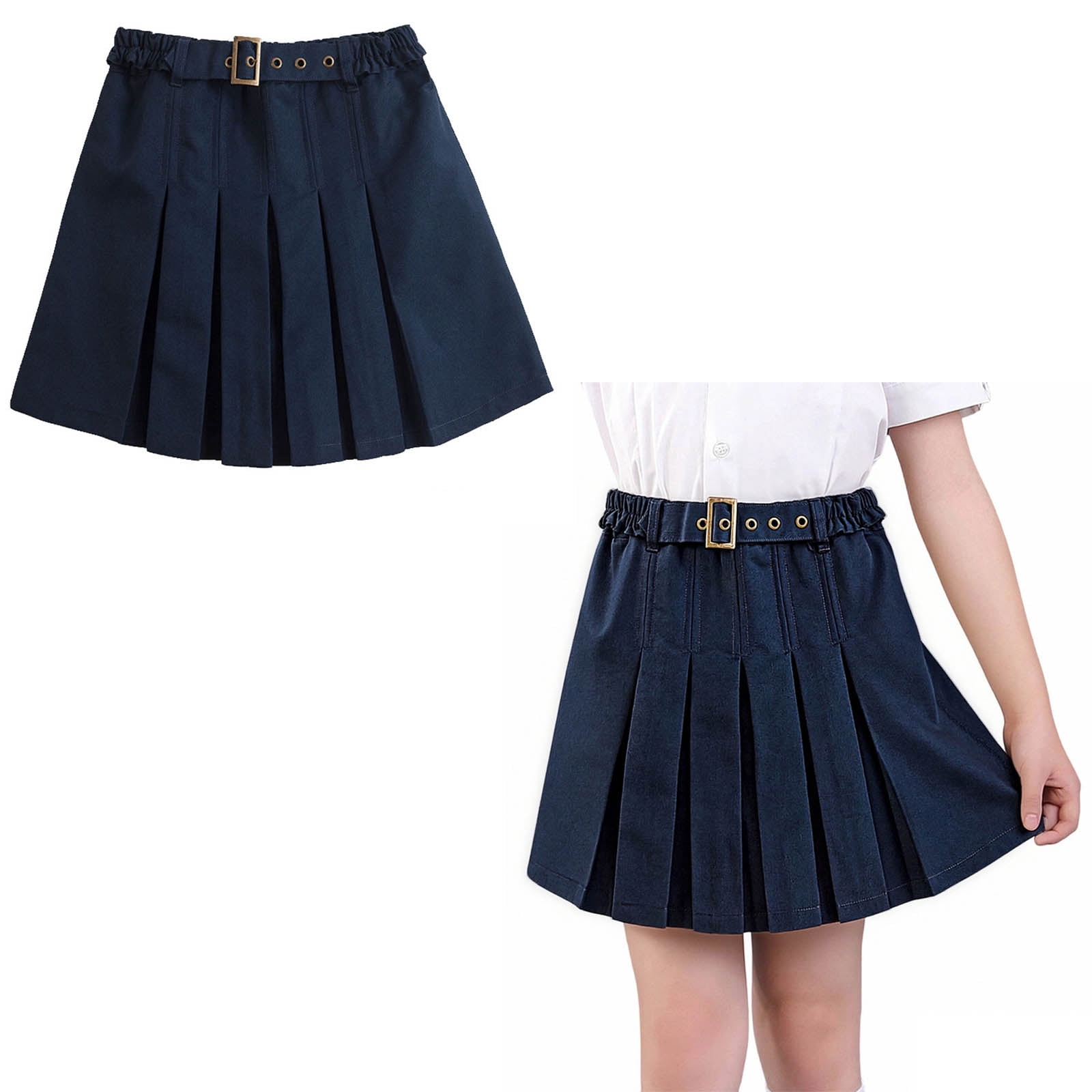 Girls' School Uniform Skirts Adjustable Waist Pleated Skort with Shorts ...