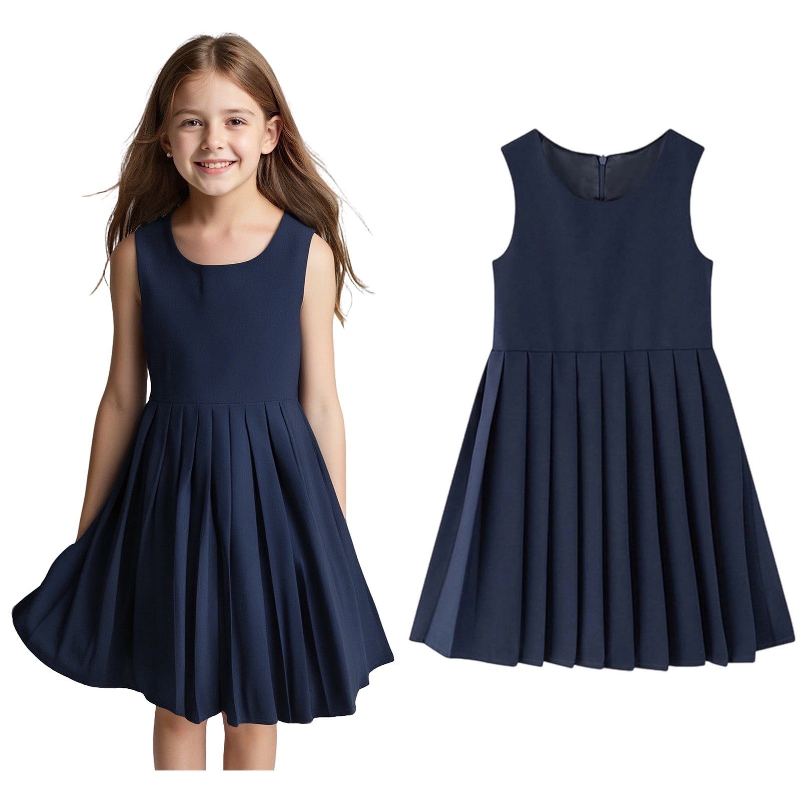 Girls' School Uniform Skirts Knee Length Sleeveless Navy Girls Uniform ...