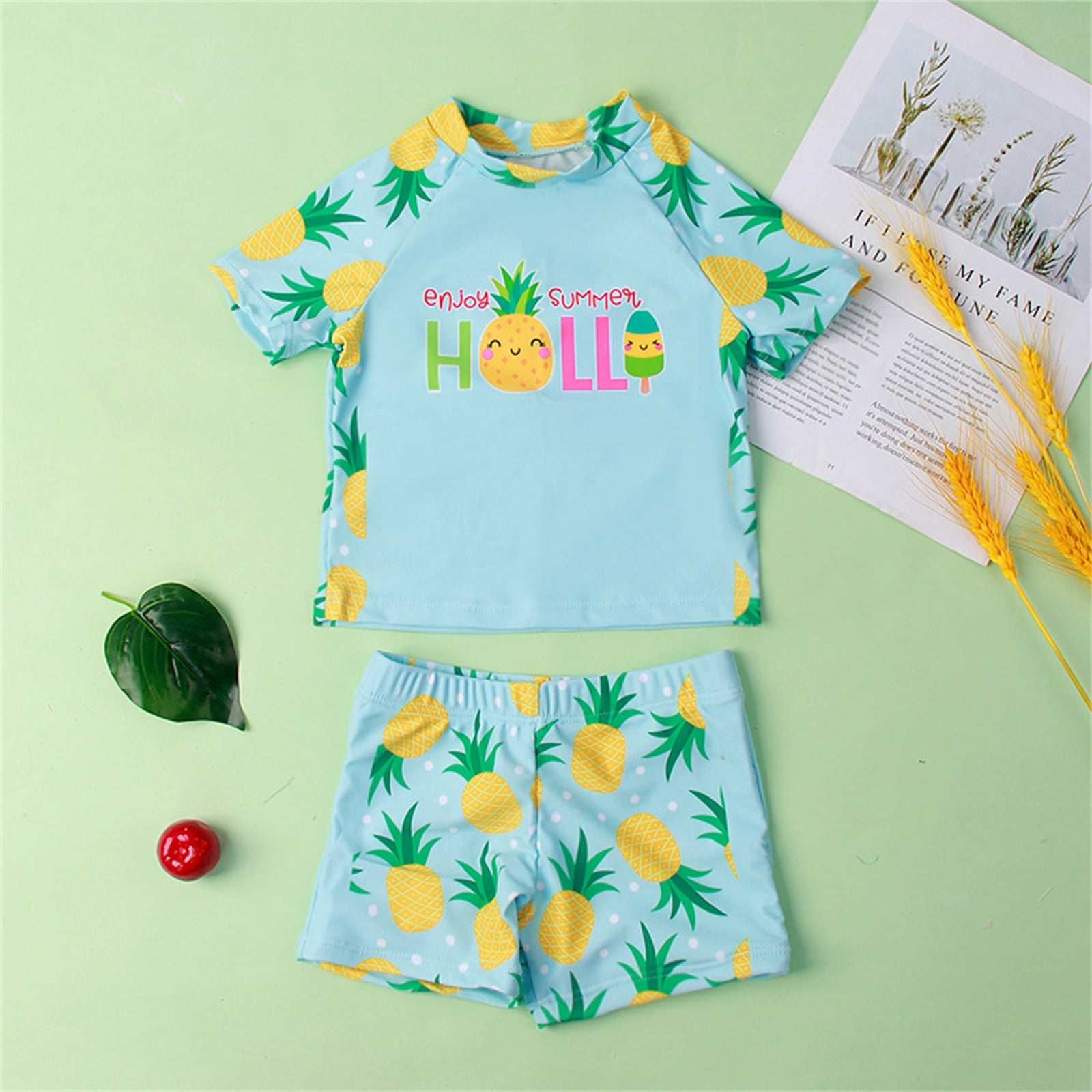 Girls' Separate Swimsuit Short Sleeved Shorts Comfortable Watermelon ...