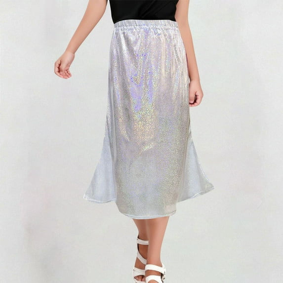 Girls' Sequin Checkered Dance Dress with Half Skirt and Fan Design for ...