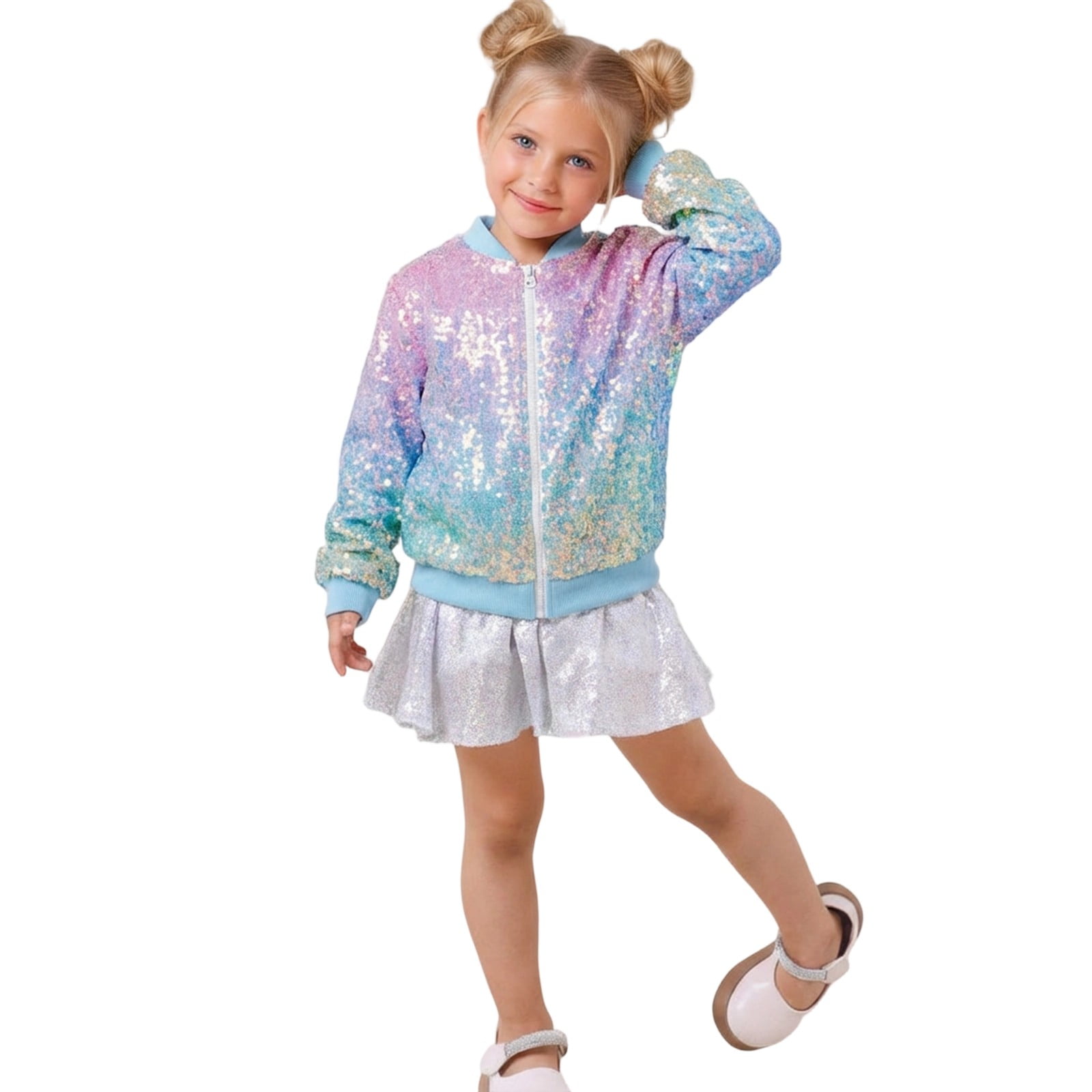 Girls Sequin Color Coat Sparkly Glitter Jacket Kids Teens Fashion ...