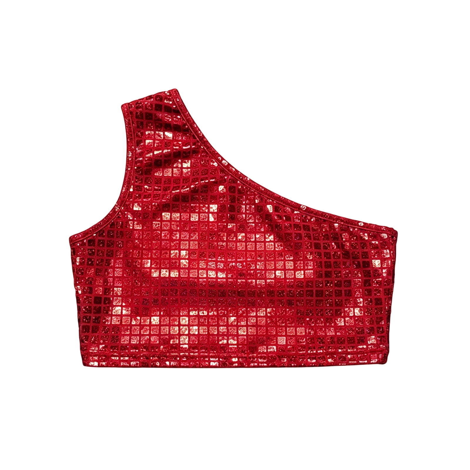 Girls Sequin Cut Crop Top Shimmering Square Pattern Stage Performance ...