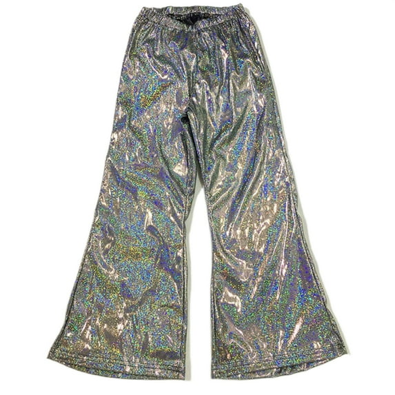 Girls Sequin Flare Pants Kids Elastic Waist Glitter Dance Trousers ...
