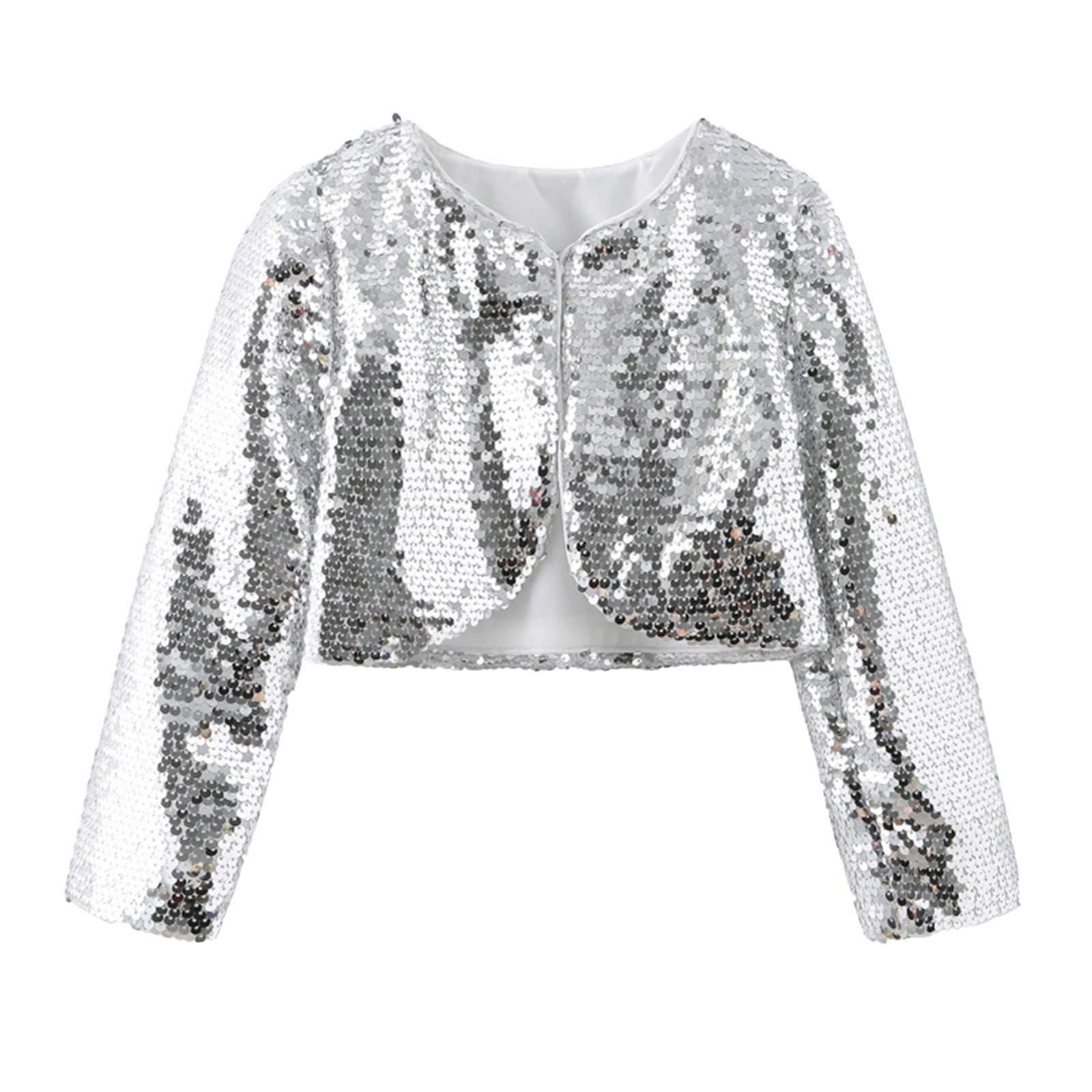 Girls Sequin Jacket 𝗦hrug 𝗕olero Long Sleeve Open Front Tops Kids ...