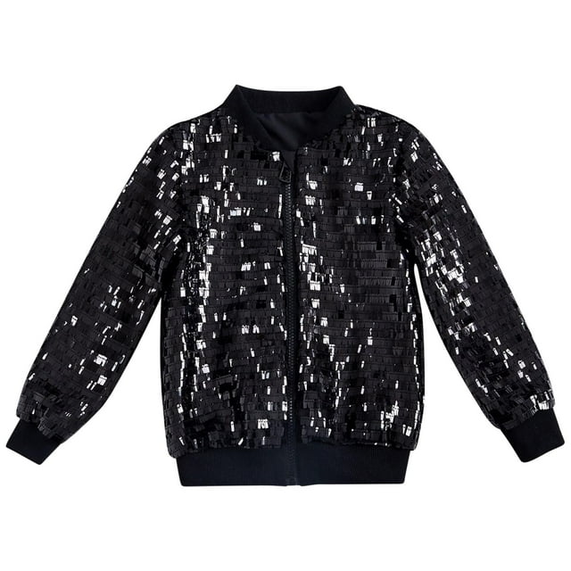 Girls Sequin Jackets Sparkle Long Sleeve Zip Up Jacket for Kids ...