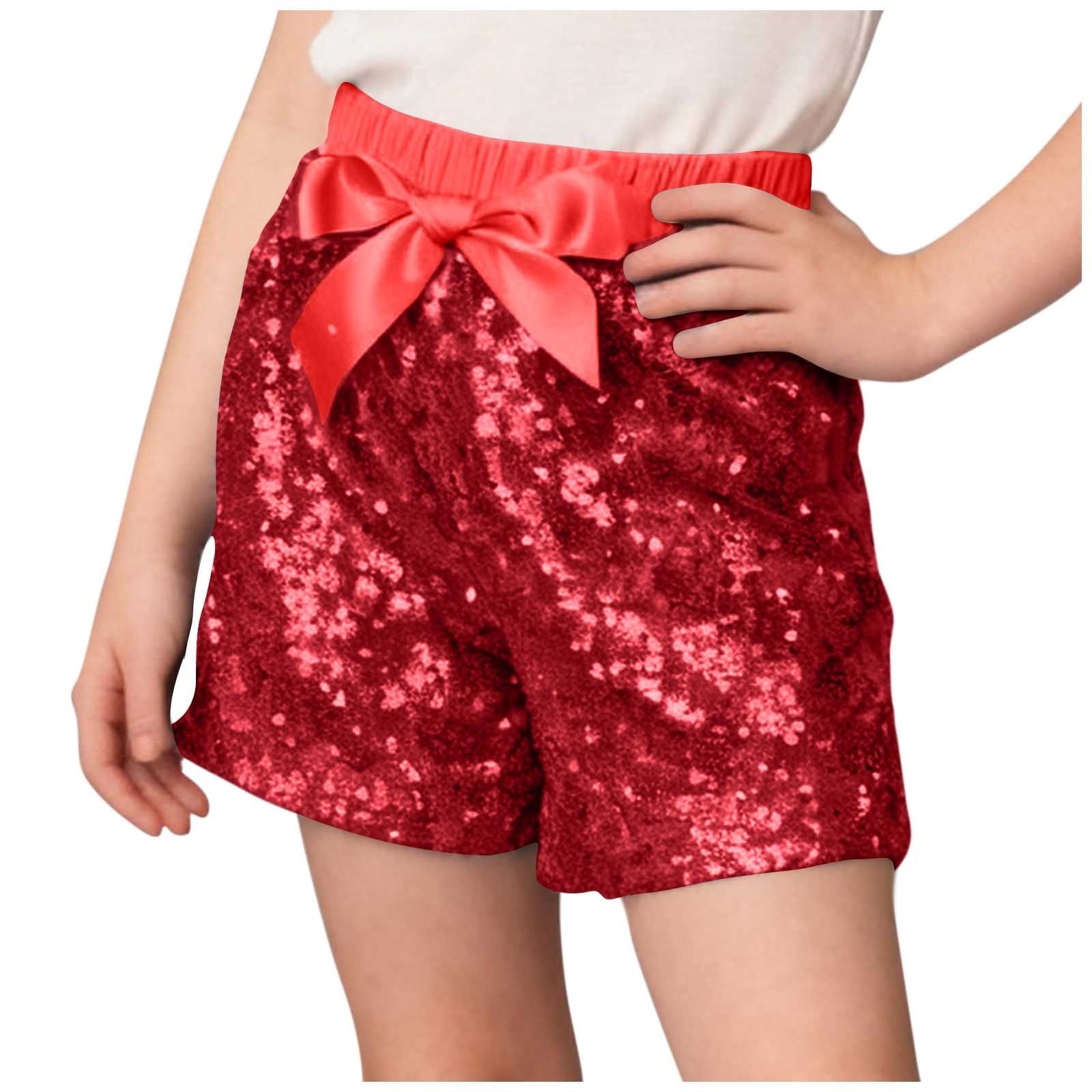 Girls' Sequin Shorts Bow-Detail Sparkly Elastic Waist Shorts Festive ...