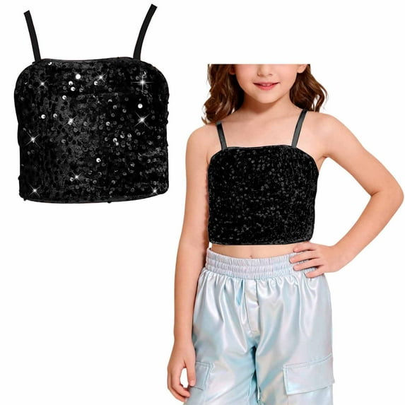 Girls Sequin Top Silver Tank Top Sleeveless Spaghetti Shoulder Straps ...