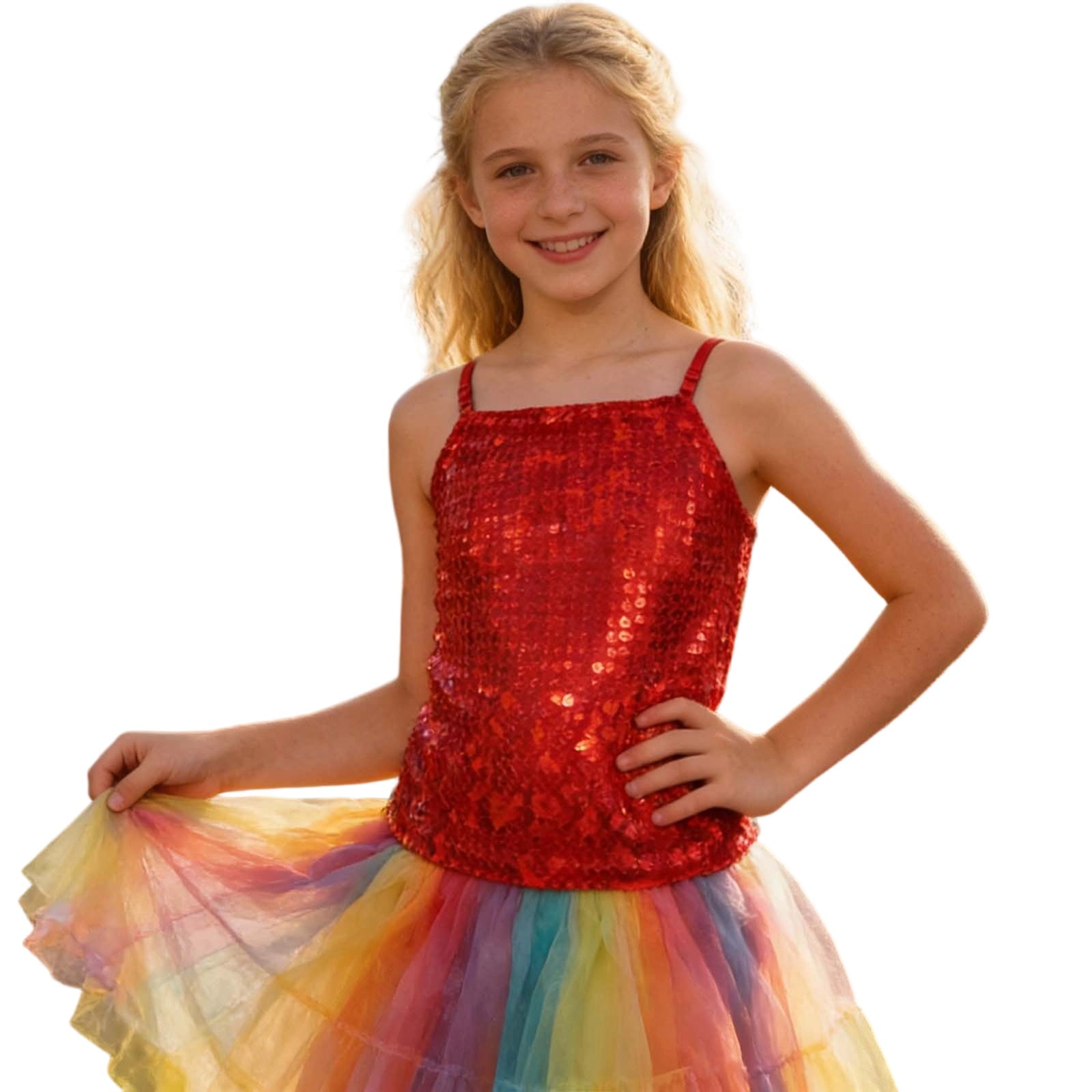 Girls Sequined Shirts Carnival Solid Glitter Sleeveless Vest Tank Tops ...