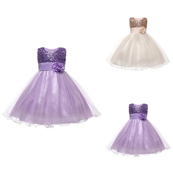 Girls' Sequined Sleeveless Chiffon Party Dress with Tulle Skirt ...