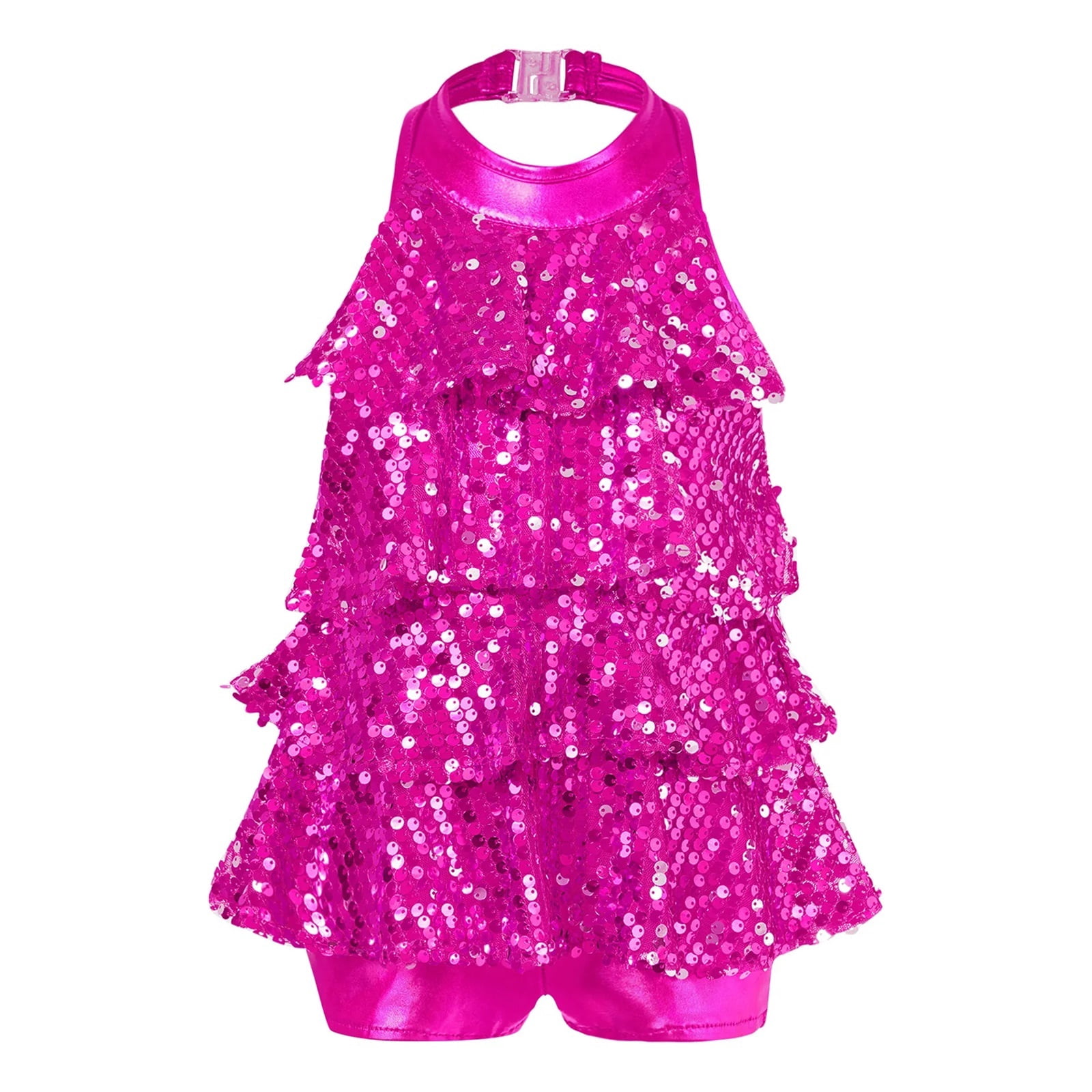Girls Sequins Jazz Latin Ballet Dance Costume Shorty Unitard Dress ...