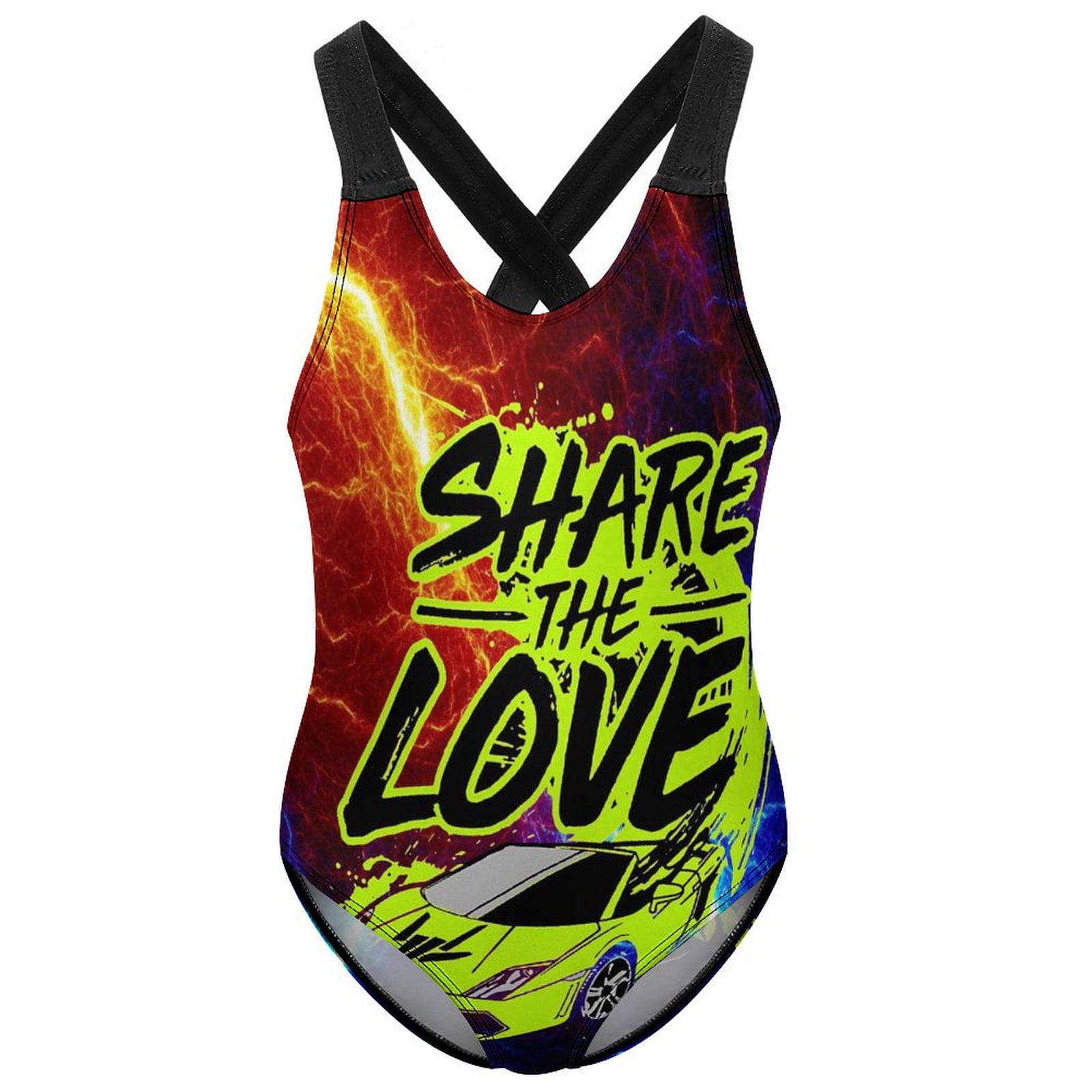 Girls Share The Lo-ve One Piece Swimsuits Bathing Suits Cross Back ...
