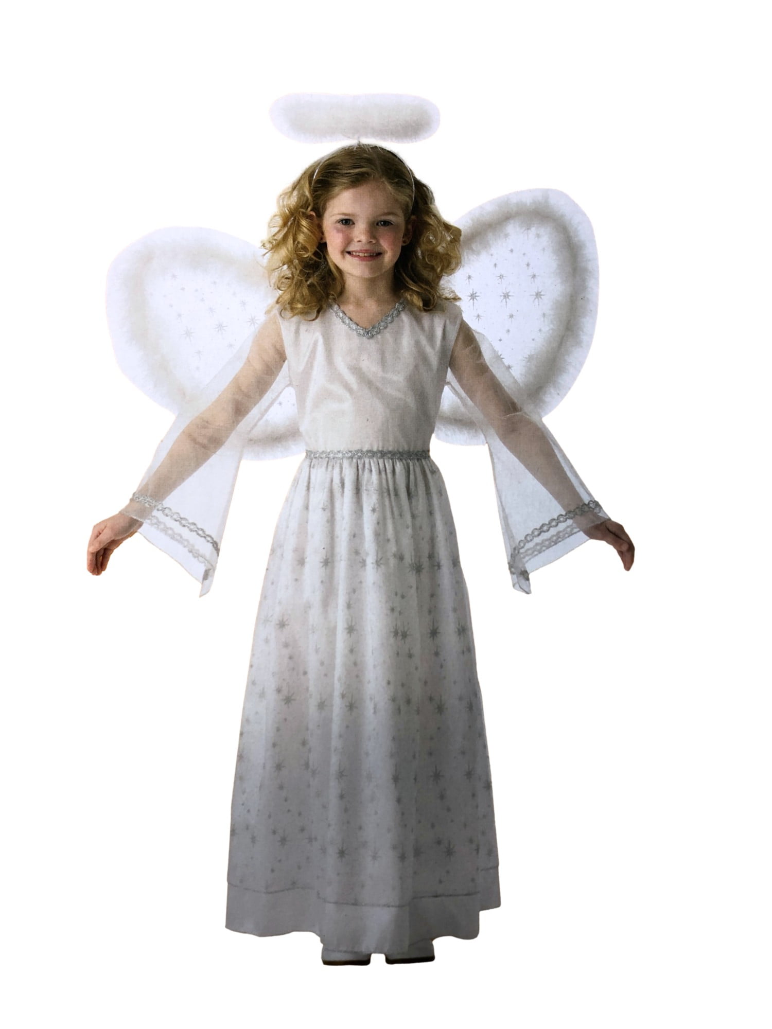 Girls Sheer Shimmery Angel Dress Gown Halloween Costume Small (4-6 ...