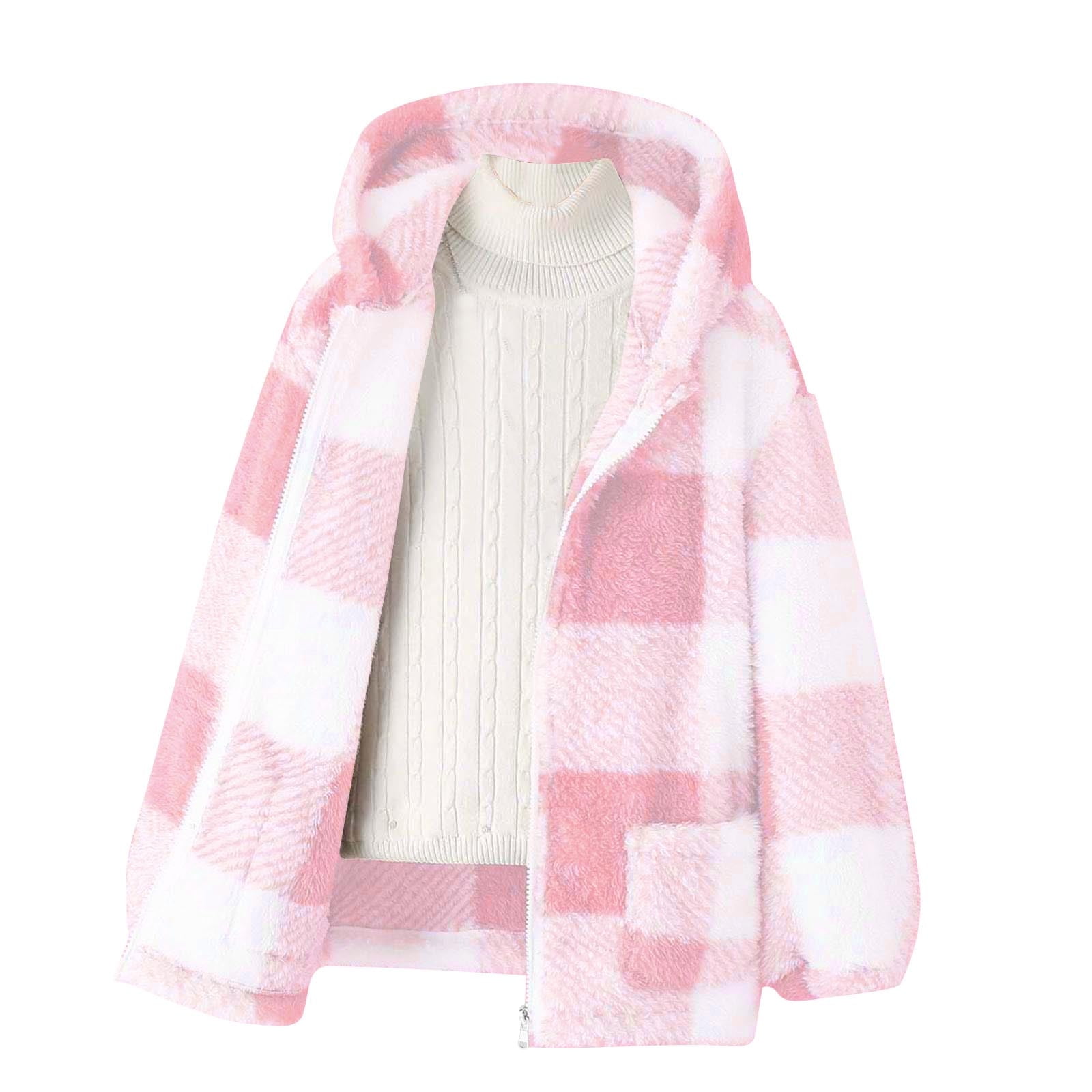Girls Sherpa Zip Up Hoodie Soft Warm Plush Plaid Jacket with Hood ...