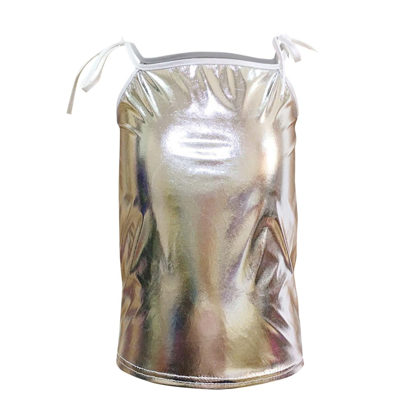 Girls Shiny Metallic Camisole Party Club Spaghetti Strap Tank Tops ...