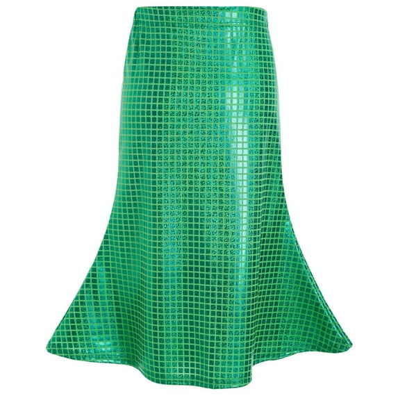 Girls Shiny Metallic Plaid Skirt Bodycon Pencil Fishtail Skirts Dance ...