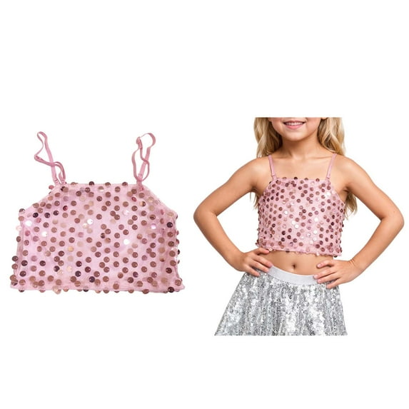 Girls Shiny Sequins Tank Top Sleeveless Spaghetti Strap Party Camisole ...