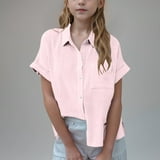 Girls Shirt Cool Summer Casual Blouse Short Sleeve Button Down Tops ...