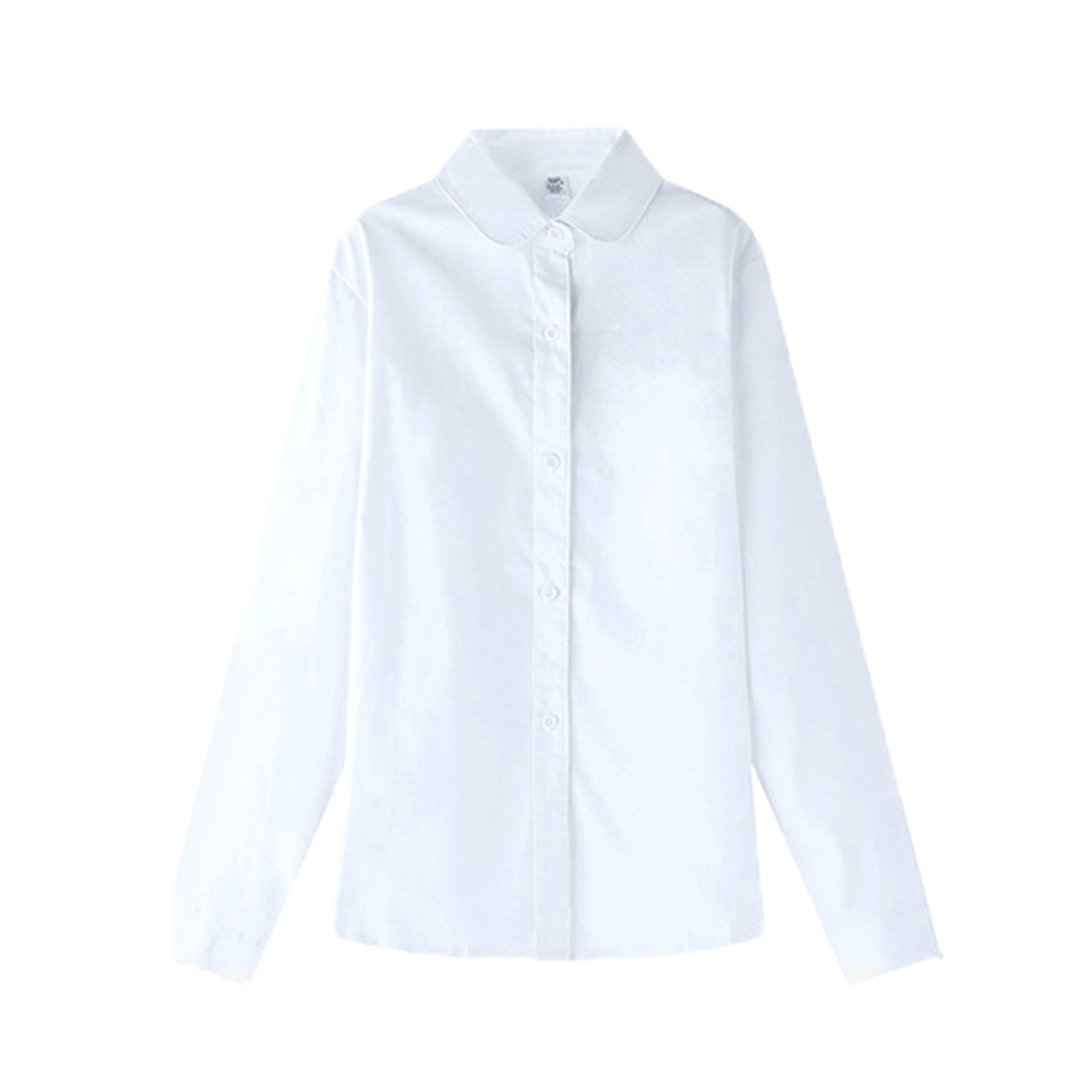 Girls Shirt Long Sleeve White Button Up Kids School Uniform Cotton ...